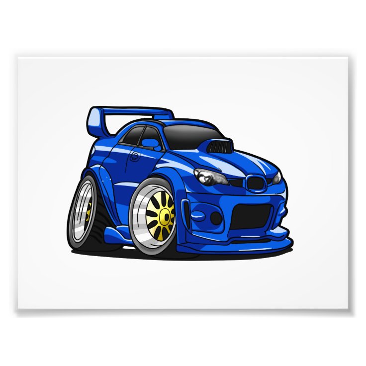 Blue muscle car speed cartoon - Choose back color Photo Print | Zazzle