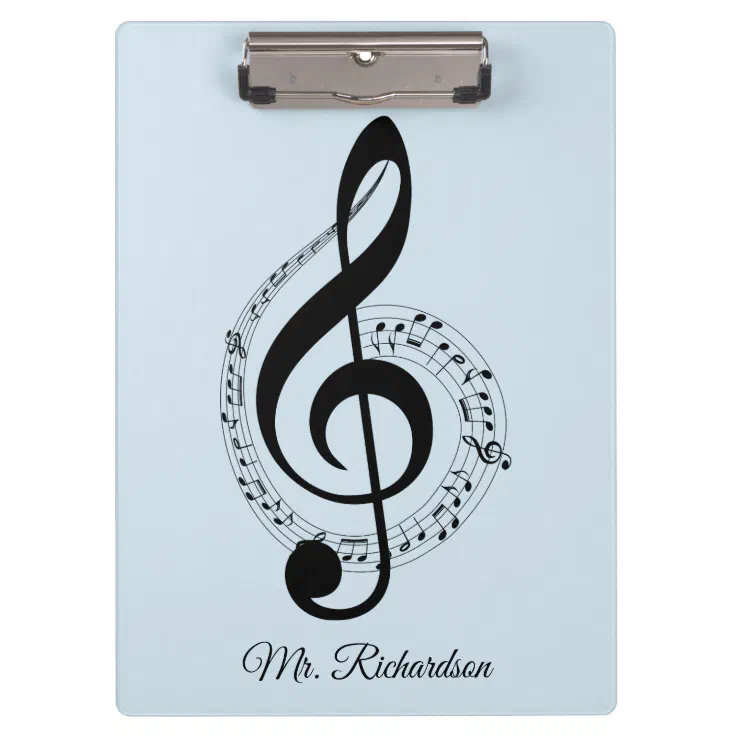 Blue Music Notes Personalized Clipboard | Zazzle