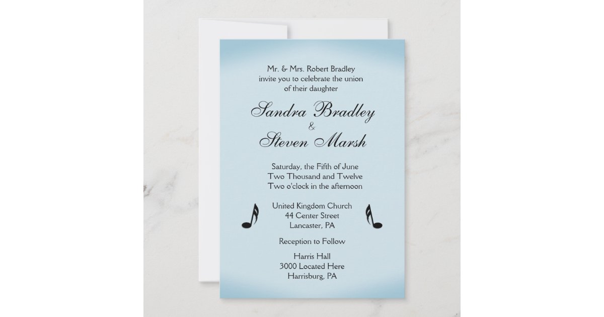 Blue Music Theme Wedding Invitation | Zazzle