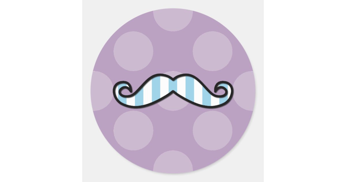 Blue Mustache, Curl Mustache, Stache, Polka Dots Classic Round Sticker ...