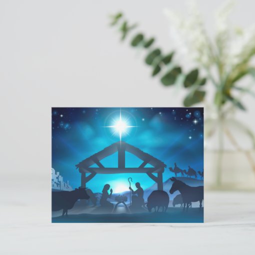 Blue Nativity Christmas Postcard | Zazzle