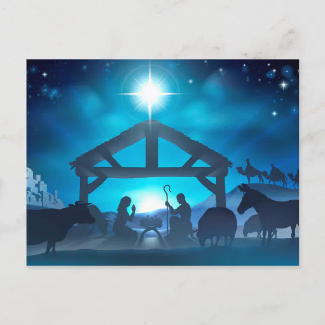 Blue Nativity Christmas Postcard | Zazzle