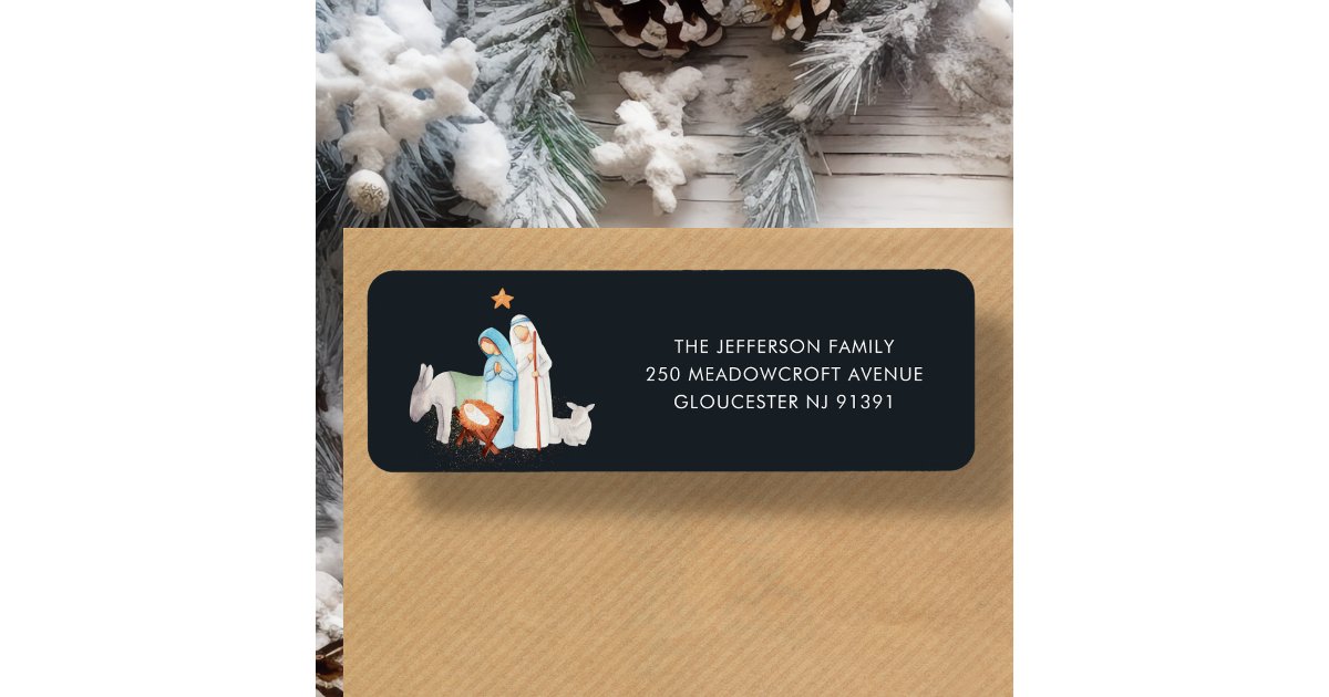 Blue Nativity Christmas | Return Address Labels | Zazzle