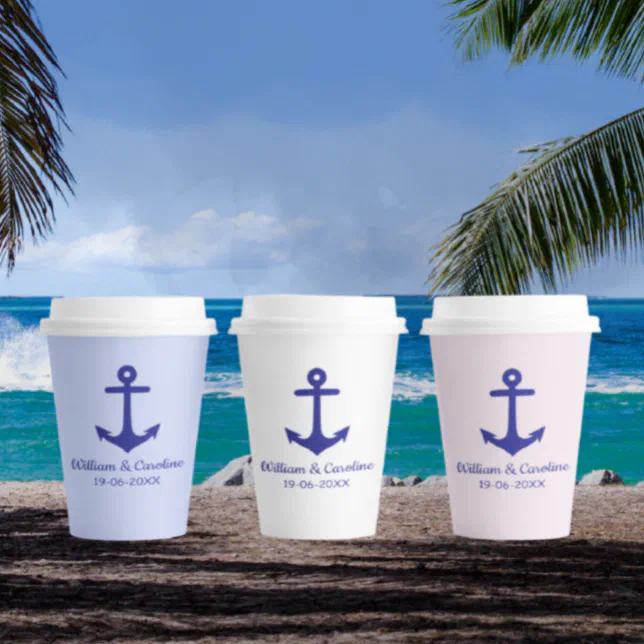 Blue Nautical Anchor Beach Destination Wedding Paper Cups | Zazzle