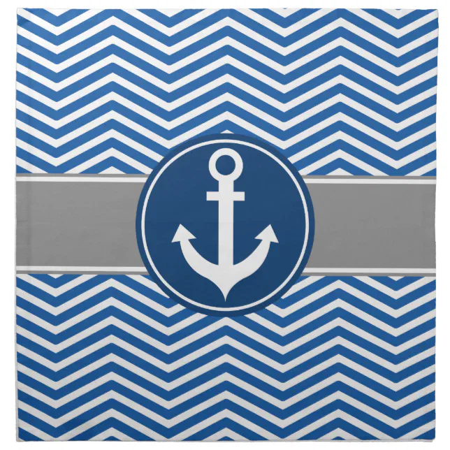 Blue Nautical Anchor Chevron Napkin | Zazzle