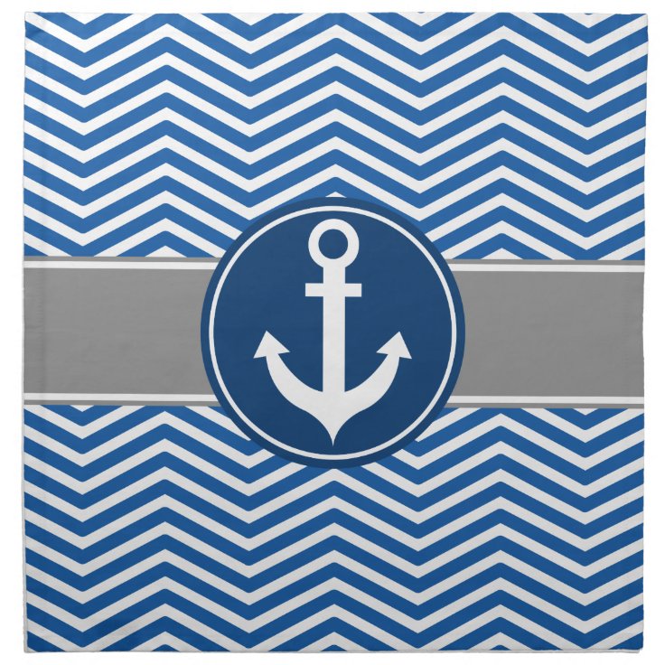 Blue Nautical Anchor Chevron Napkin | Zazzle