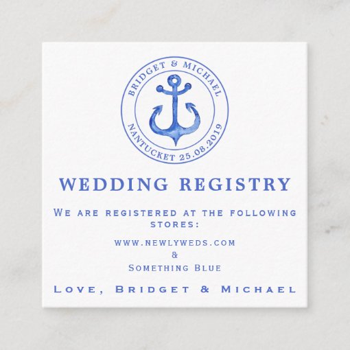 Blue Nautical Anchor Wedding Registry Insert Card | Zazzle