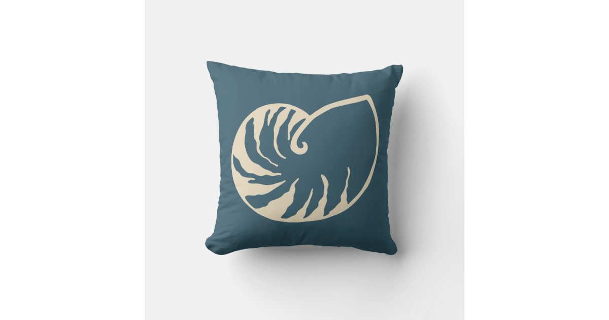 Blue Nautical Beach Coral Nautilus Throw Pillow | Zazzle