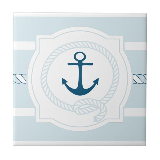 Blue nautical rope and anchor stripes ceramic tile | Zazzle.com