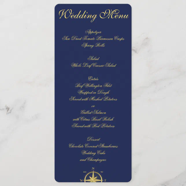 Blue Nautical Wedding Menu Custom Invitations | Zazzle