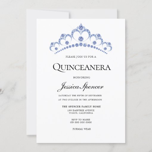 Blue & Navy Diamond Tiara Quinceanera Invite | Zazzle