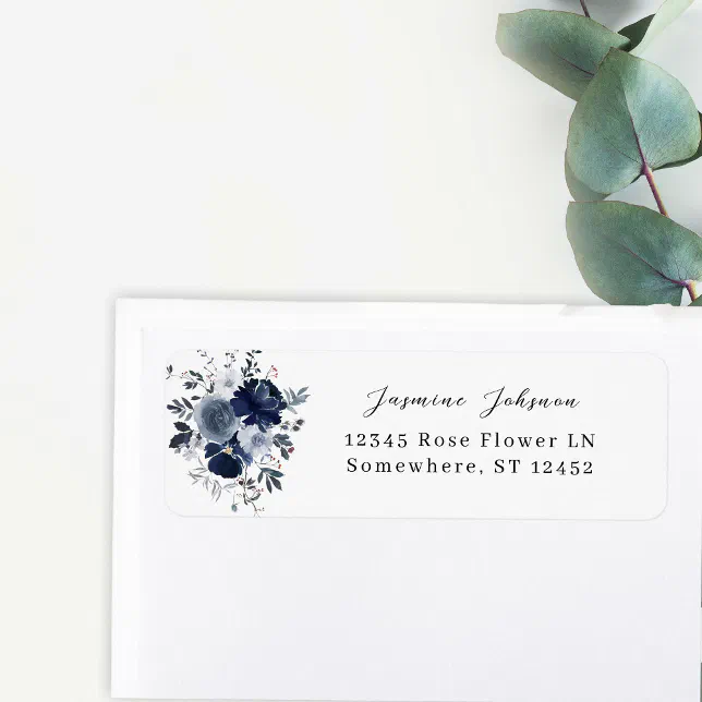 Blue & Navy Floral Return Address Label | Zazzle