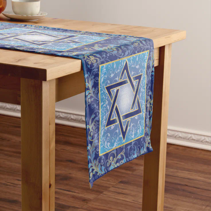 Blue Navy Gold Jewish Star of David Short Table Runner | Zazzle