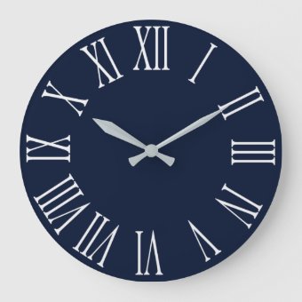 Blue Navy Nauti Gray Metallic Silver Roman Number2 Large Clock | Zazzle