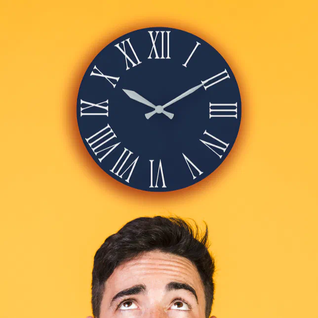 Blue Navy Nauti Gray Metallic Silver Roman Number2 Large Clock | Zazzle