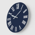 Blue Navy Nauti Gray Metallic Silver Roman Numbers Large Clock | Zazzle