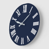 Blue Navy Nauti Grey Metallic Silver Roman Number1 Large Clock | Zazzle
