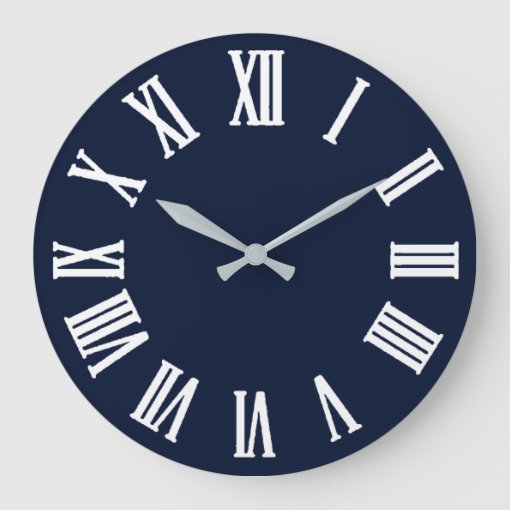Blue Navy Nauti Grey Metallic Silver Roman Number1 Large Clock | Zazzle