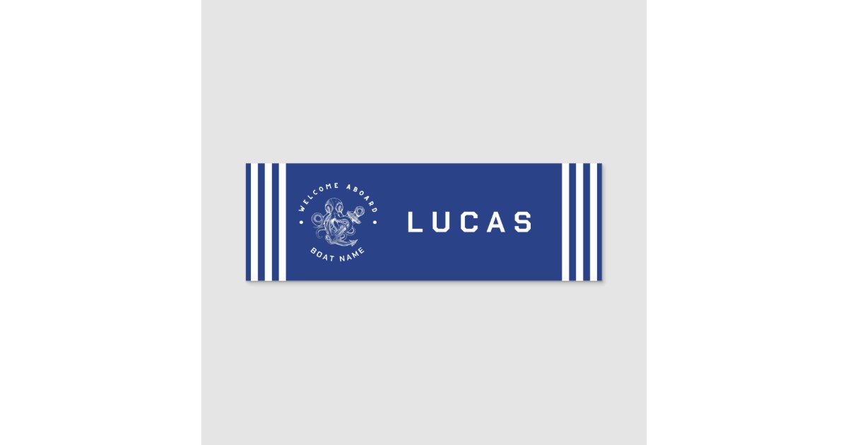 Blue Navy Nautical Anchor yacht club retro octopus Name Tag | Zazzle