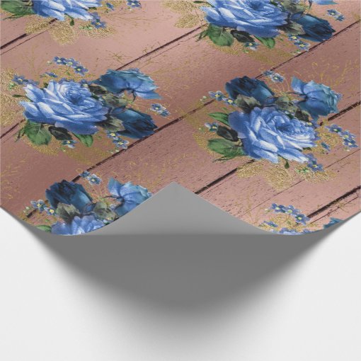 Blue Navy Rose Wood Rustic Floral Wedding Bride Wrapping Paper | Zazzle