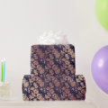 Blue Navy Royal Silver Rose Copper Powder Floral Wrapping Paper | Zazzle