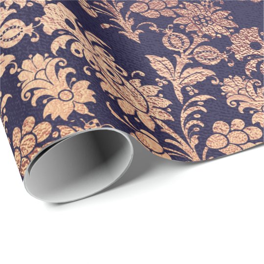 Blue Navy Royal Silver Rose Copper Powder Floral Wrapping Paper ...