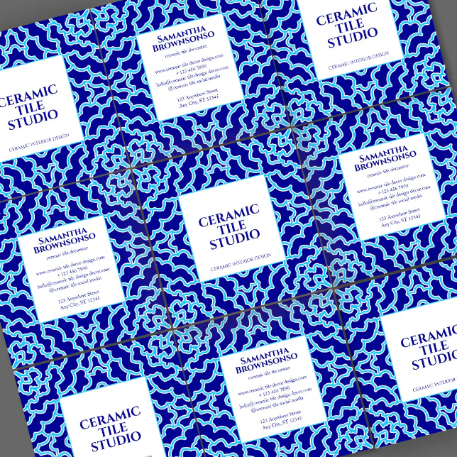 Blue Navy Seamless Mosaic Tile Square Business Card | Zazzle