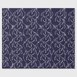 Blue Navy Sparkly Laurel Floral Silver Diamonds Wrapping Paper | Zazzle