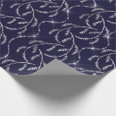 Blue Navy Sparkly Laurel Floral Silver Diamonds Wrapping Paper | Zazzle