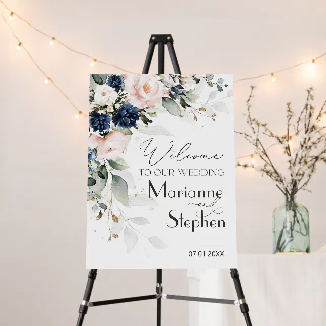 Blue Navy Wedding Welcome Sign Template Editable | Zazzle