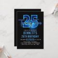 Blue Neon 25th Birthday Invitation | Zazzle