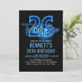 Blue Neon 26th Birthday Invitation | Zazzle