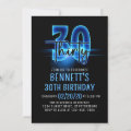 Blue Neon 30th Birthday Invitation | Zazzle
