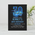 Blue Neon 30th Birthday Invitation | Zazzle