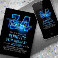 Blue Neon 34th Birthday Invitation | Zazzle