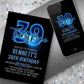 Blue Neon 39th Birthday Invitation | Zazzle