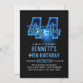 Blue Neon 44th Birthday Invitation | Zazzle
