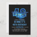 Blue Neon 48th Birthday Invitation | Zazzle