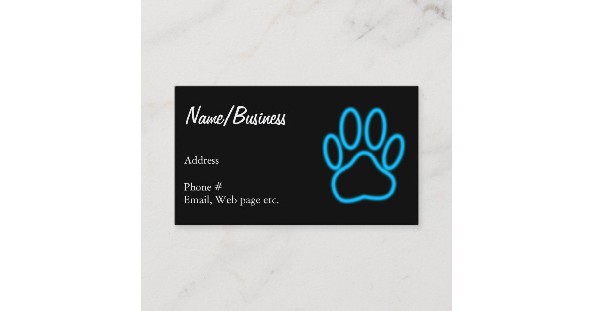 Blue Neon Dog Paw Print Business Card | Zazzle