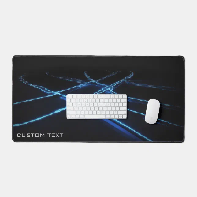 Blue Neon Lights Custom Gaming Extended Desk Mat | Zazzle