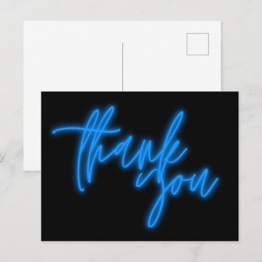 Blue Neon Thank You Sign Trendy Postcard | Zazzle