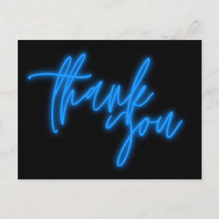 Blue Neon Thank You Sign Trendy Postcard | Zazzle