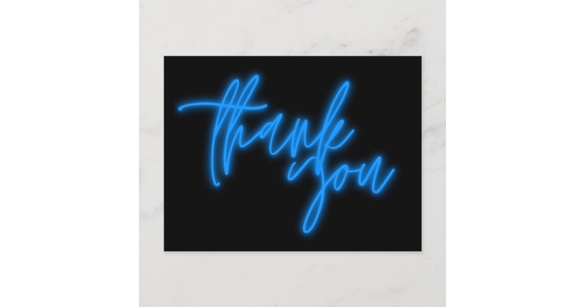 Blue Neon Thank You Sign Trendy Postcard | Zazzle