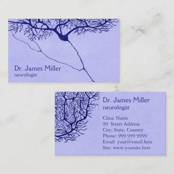 Blue Neurologist Business Card with Neuron Drawing | Zazzle