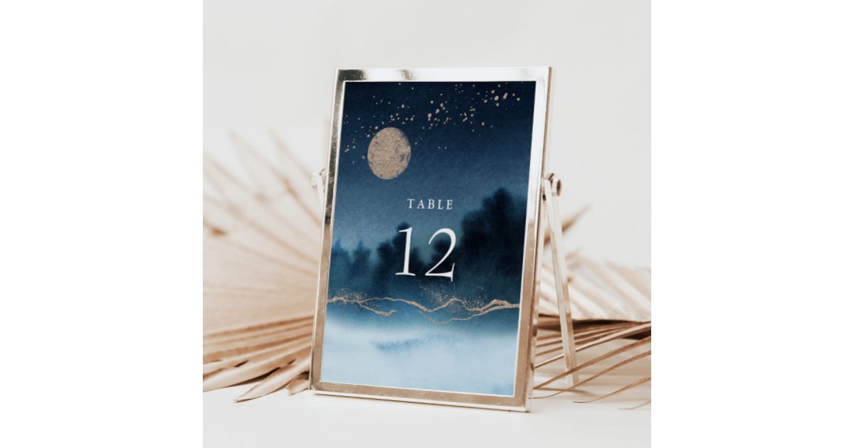 Blue Night Landscape Wedding Table Number Tent | Zazzle