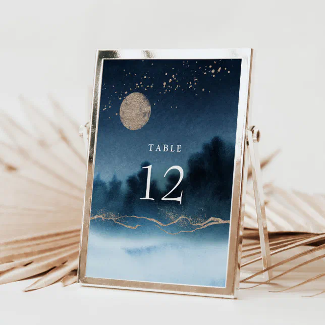 Blue Night Landscape Wedding Table Number Tent | Zazzle