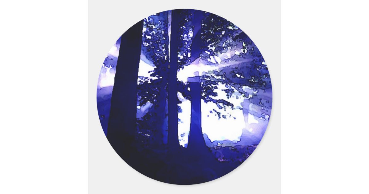 Blue Night Trees Classic Round Sticker | Zazzle