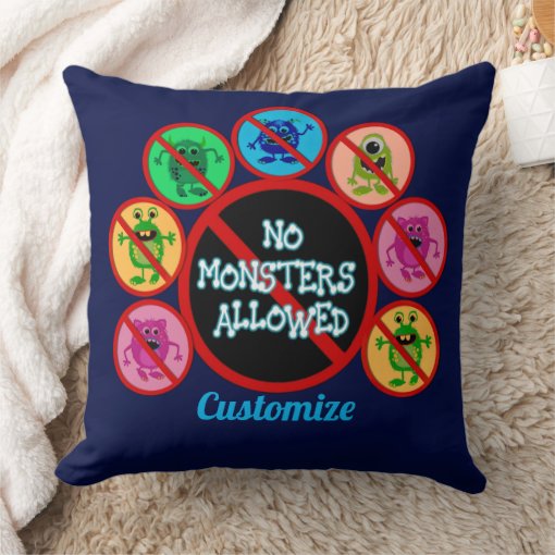 Blue No Monsters Allowed Kids Throw Pillow | Zazzle