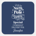 Blue North Pole Special OVERNIGHT DELIVERY FOR Square Sticker | Zazzle