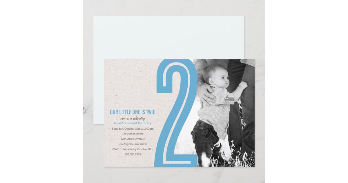 Blue Number Two Birthday Party Invite | Zazzle